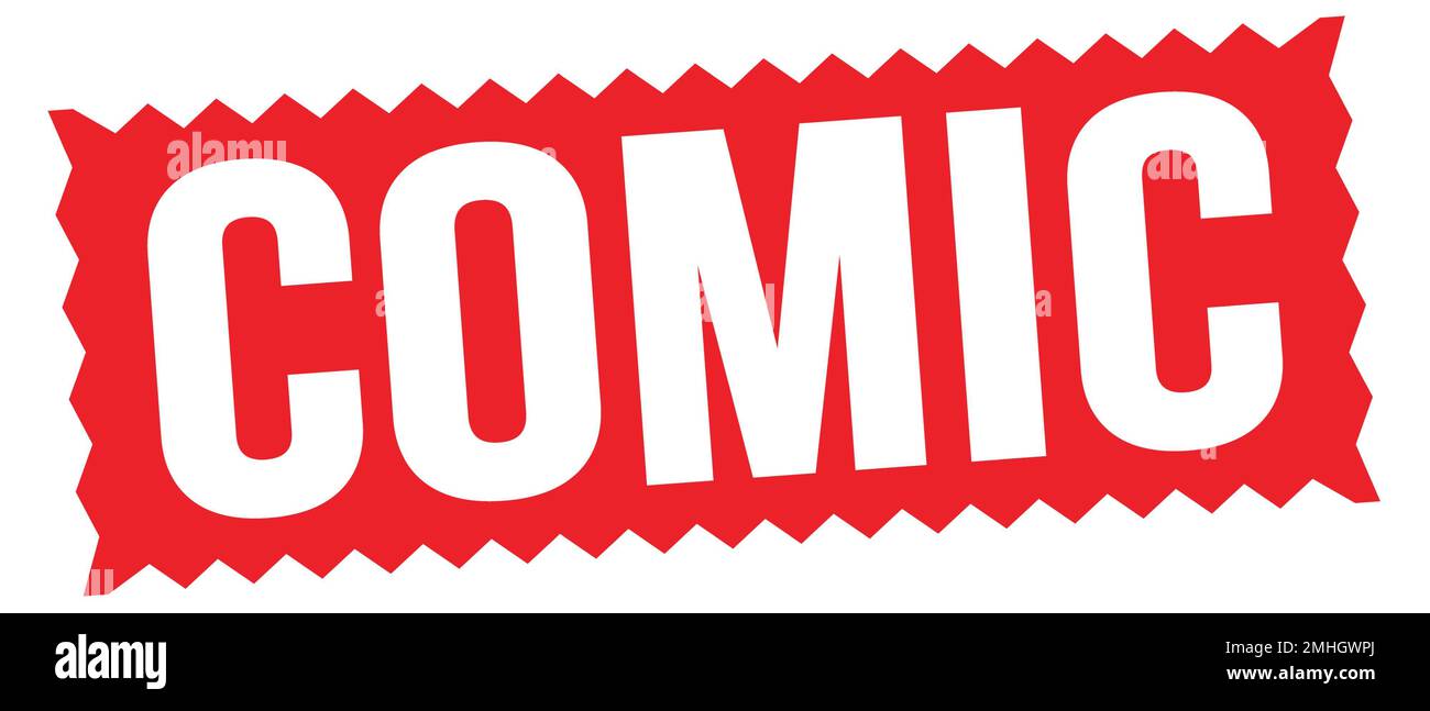COMIC text written on red zig-zag stamp sign Stock Photo - Alamy