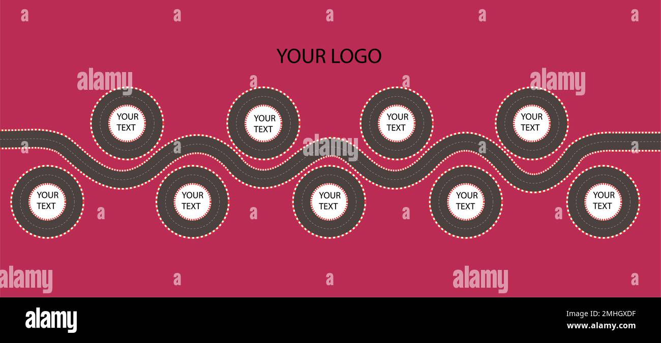 Navigation map infographic 9 steps timeline concept. Winding road ...