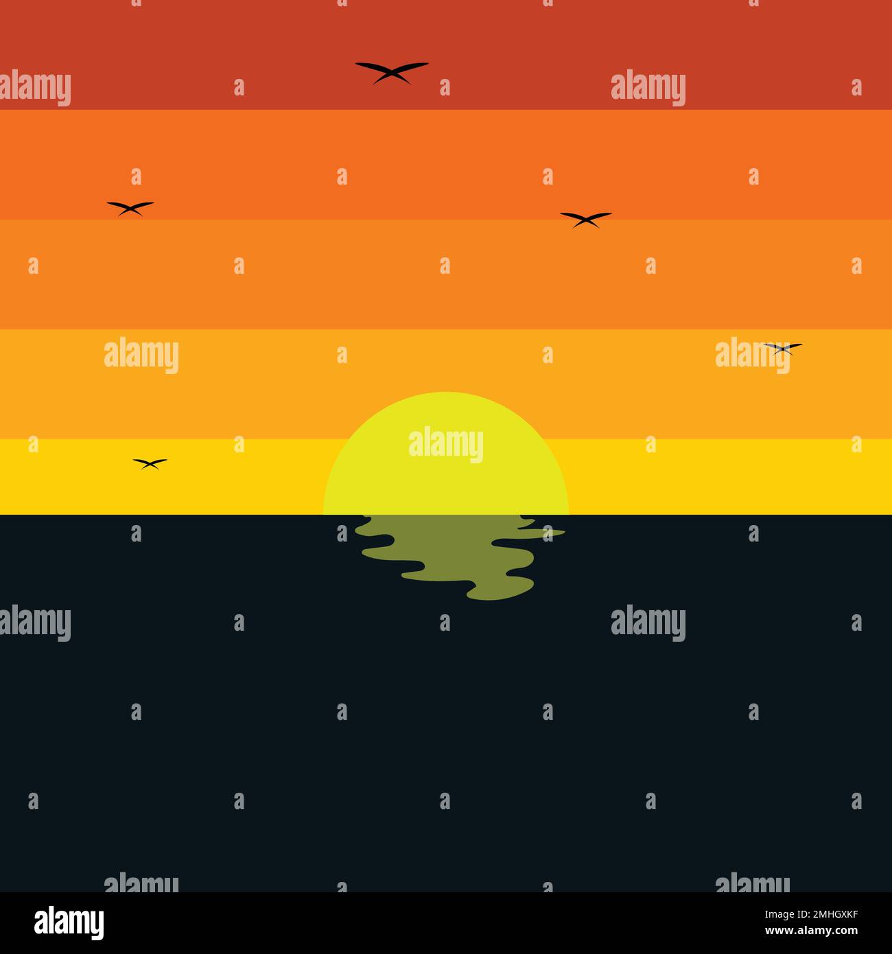 Flat Background sea sunset vector design premium for your wallpaper ...