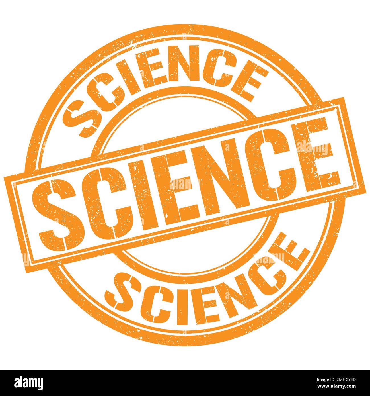 SCIENCE text written word on orange round stamp sign Stock Photo - Alamy