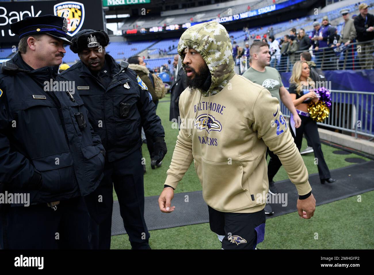 Baltimore Ravens free safety Earl Thomas (29) walks to the field prior ...