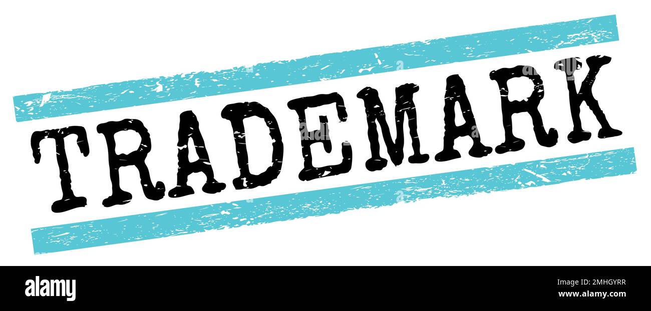 TRADEMARK text written on blue-black grungy lines stamp sign Stock ...