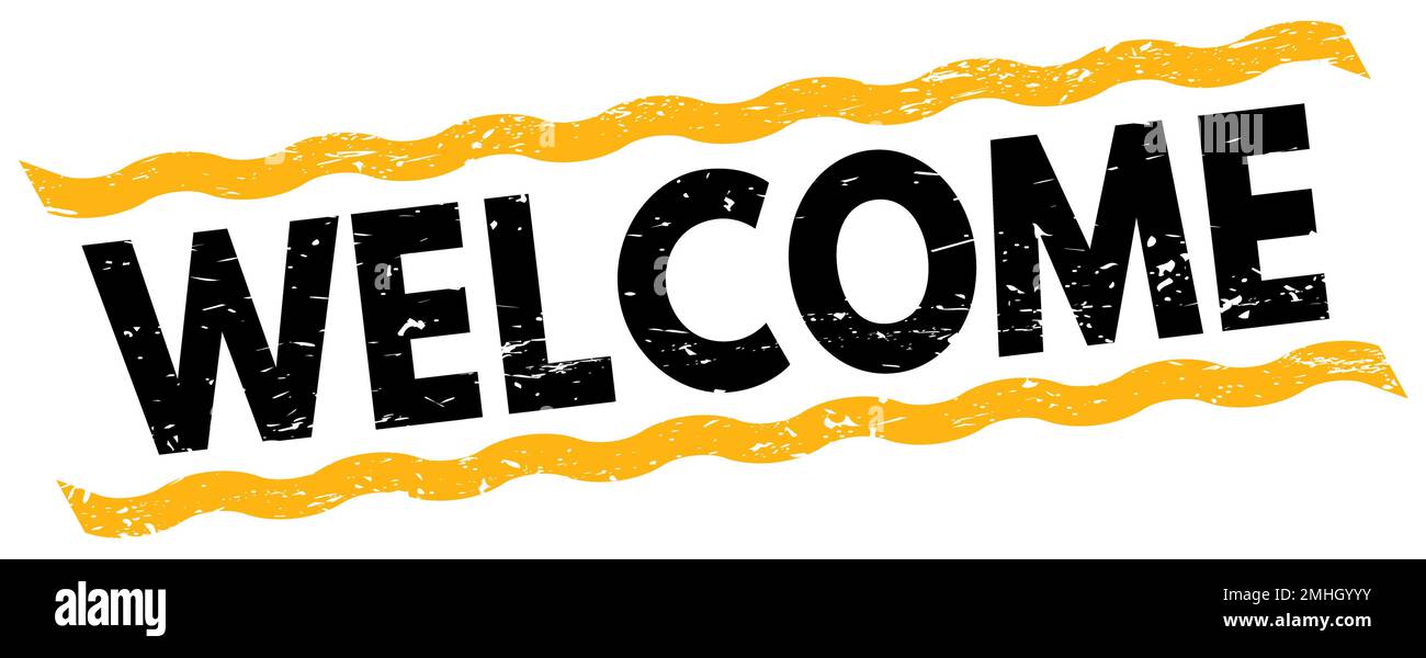 WELCOME text written on yellow-black lines stamp sign Stock Photo - Alamy