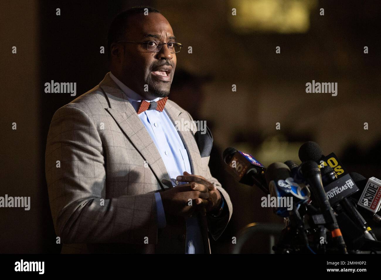 Michael Thomas' attorney Montell Figgins speaks to reporters outside ...