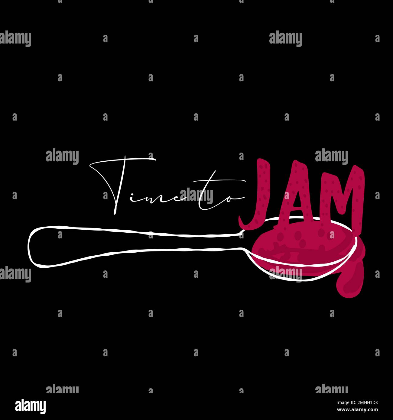 Jam lettering illustration with a spoon on black background Stock ...
