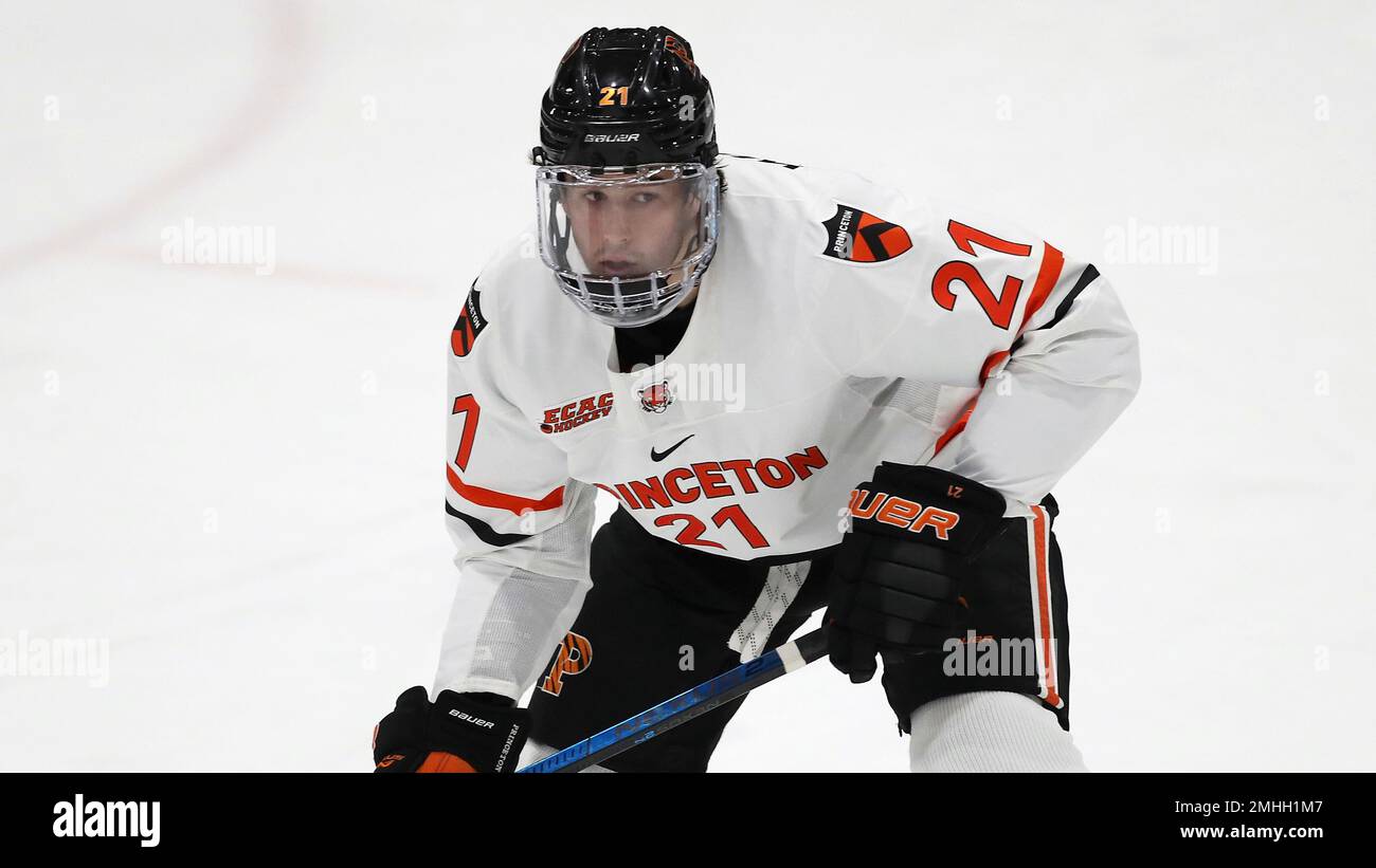 Princeton defenseman Pito Walton (21) watches the play during an NCAA ...