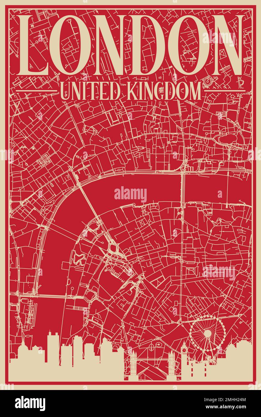 Road network poster of the downtown LONDON, UNITED KINGDOM Stock Vector ...