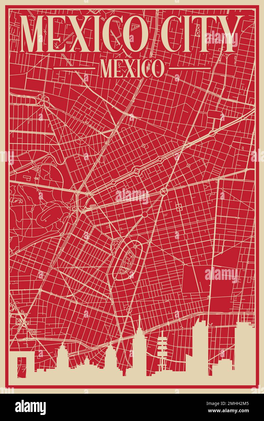 Road network poster of the downtown MEXICO CITY, MEXICO Stock Vector ...