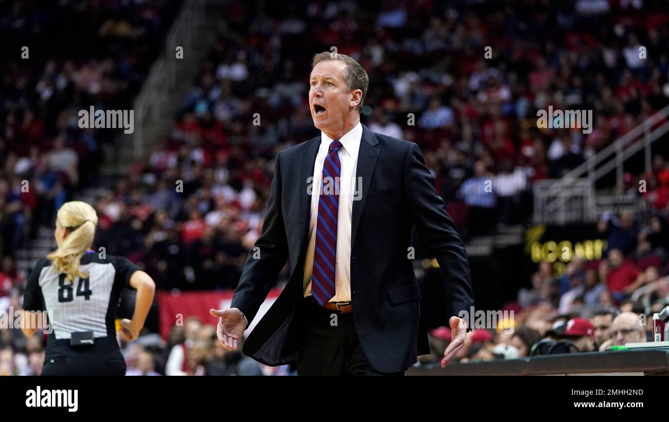 Portland Trail Blazers coach Terry Stotts reacts toward the officials ...