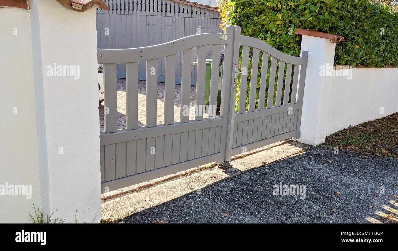 Aluminum steel dark brown gate home portal of suburb house Stock Photo ...