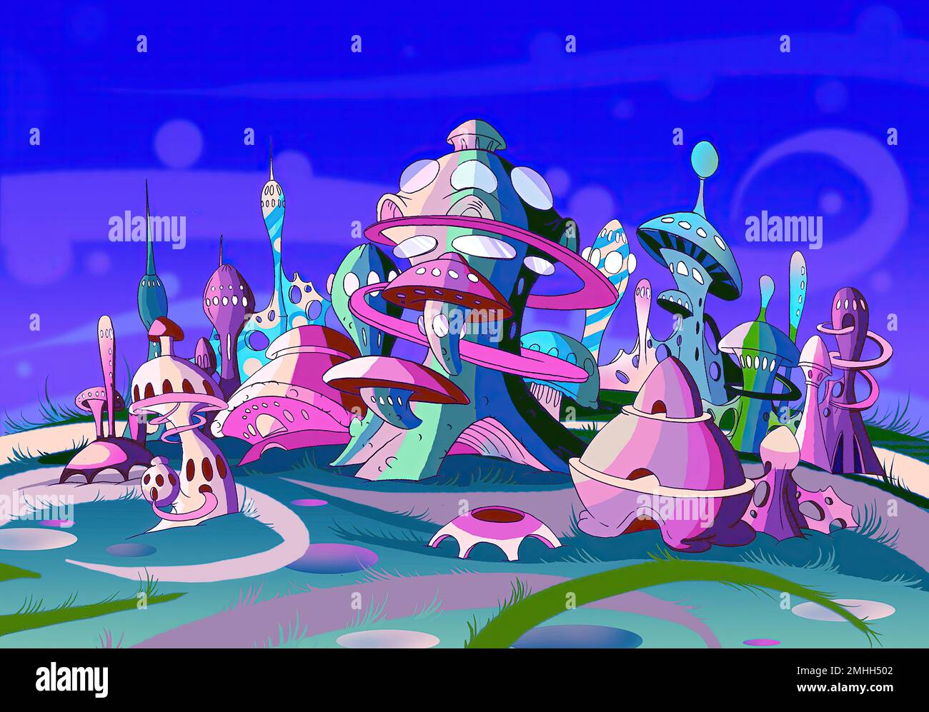 Digital Painting, Illustration of a Futuristic Alien City. Fantastic ...