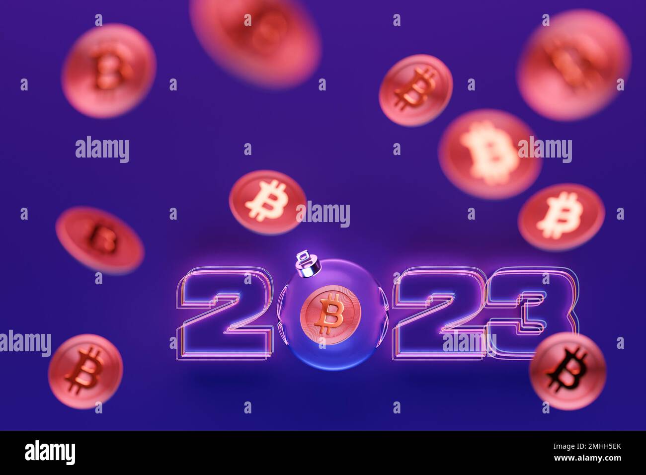 3d illustration of cartoon happy new year 2023 greeting card with blue ...