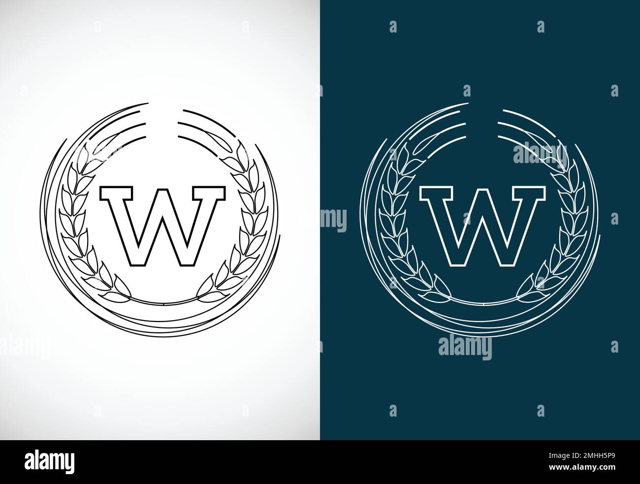 Initial letter W with wheat wreath. Organic wheat farming logo design ...