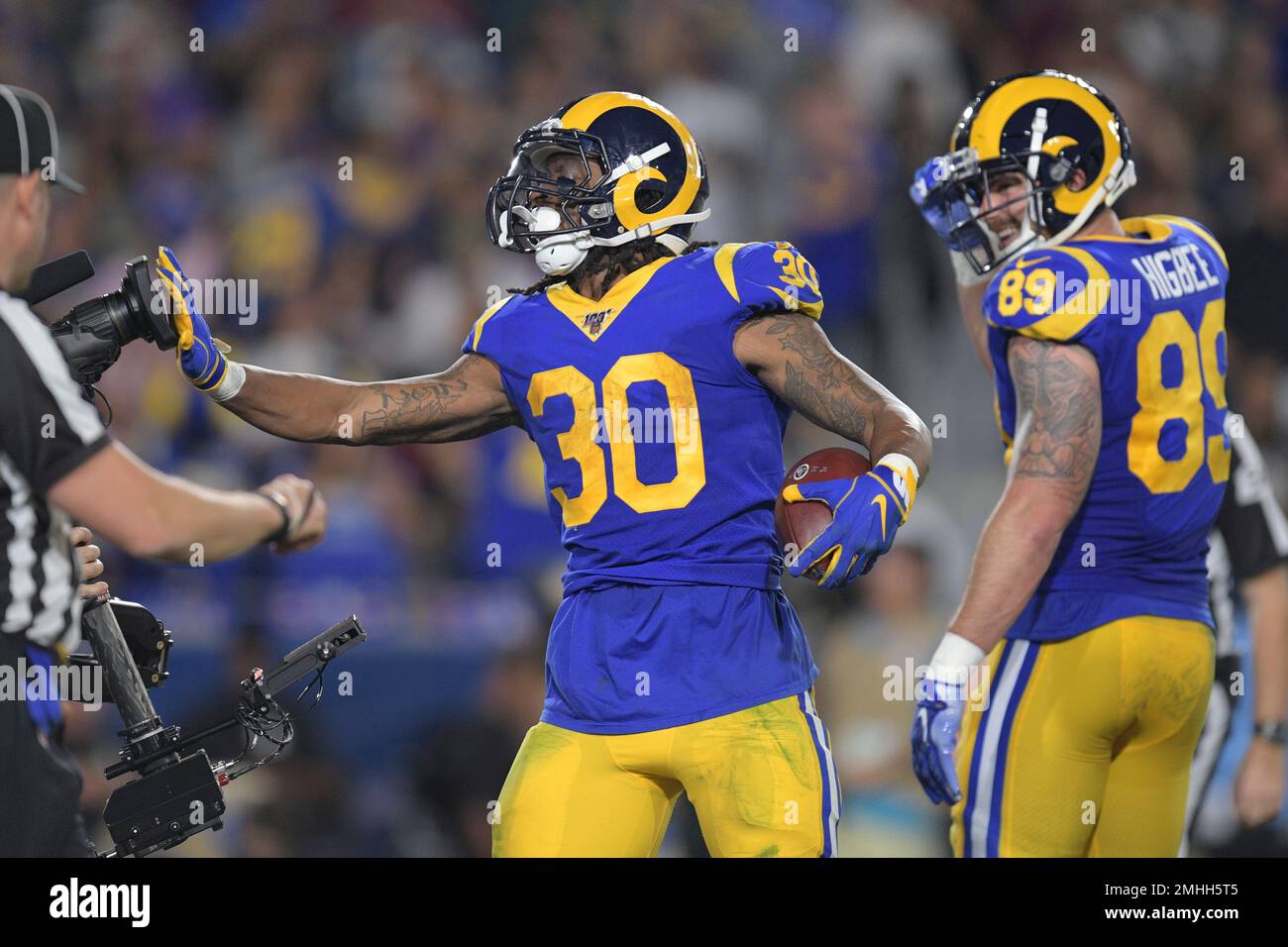 Los Angeles Rams running back Todd Gurley, left, celebrates his ...