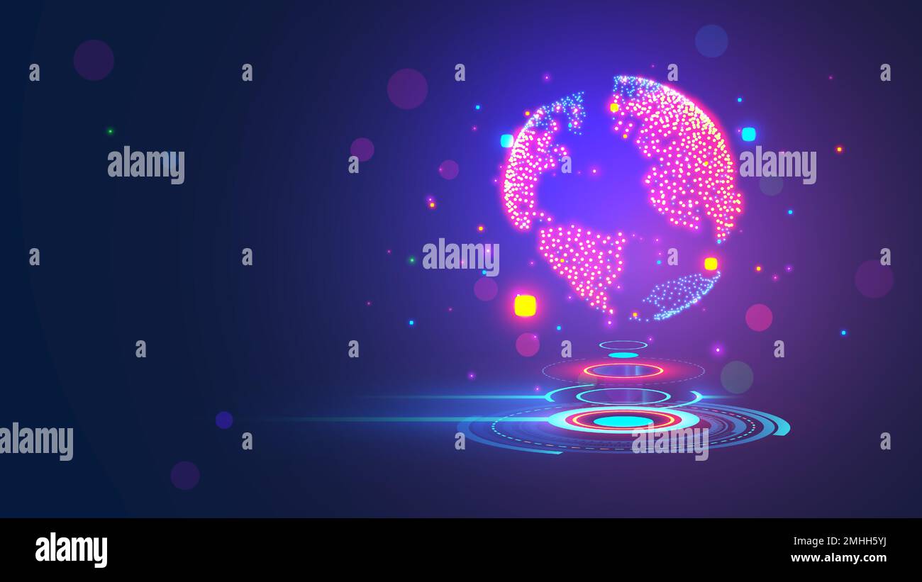 Earth globe consisting light dots n dark background. Earth day conceptual illustration. 3d sci ...