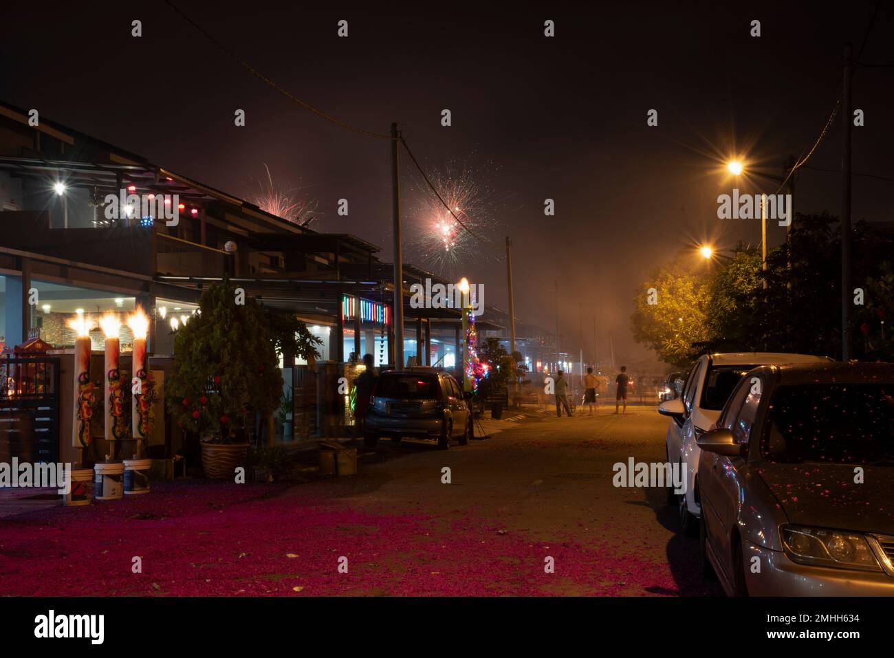 outdoor night scene of asian people celebrating chinese new year on the ...