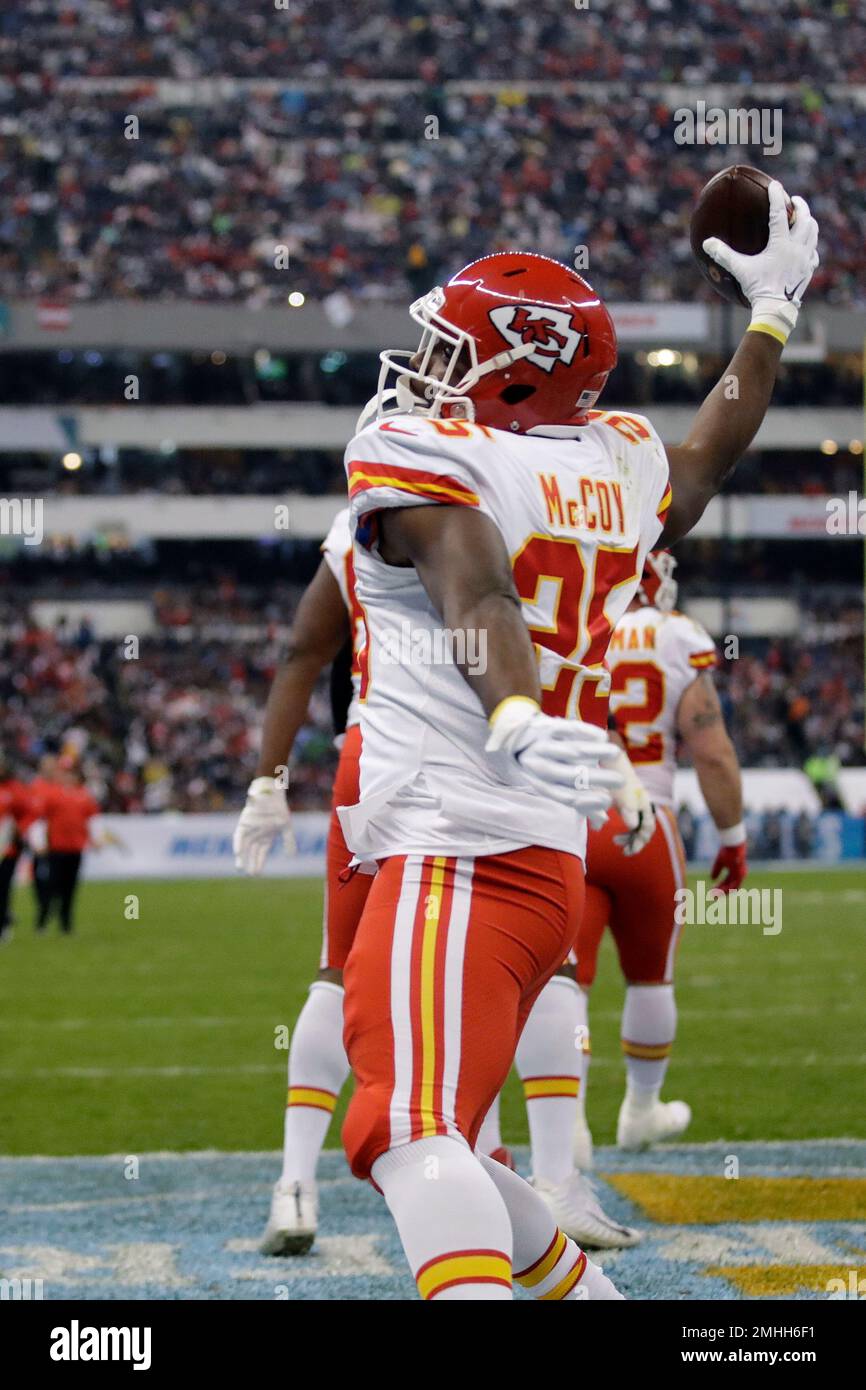 Kansas City Chiefs running back LeSean McCoy reacts after scoring a ...