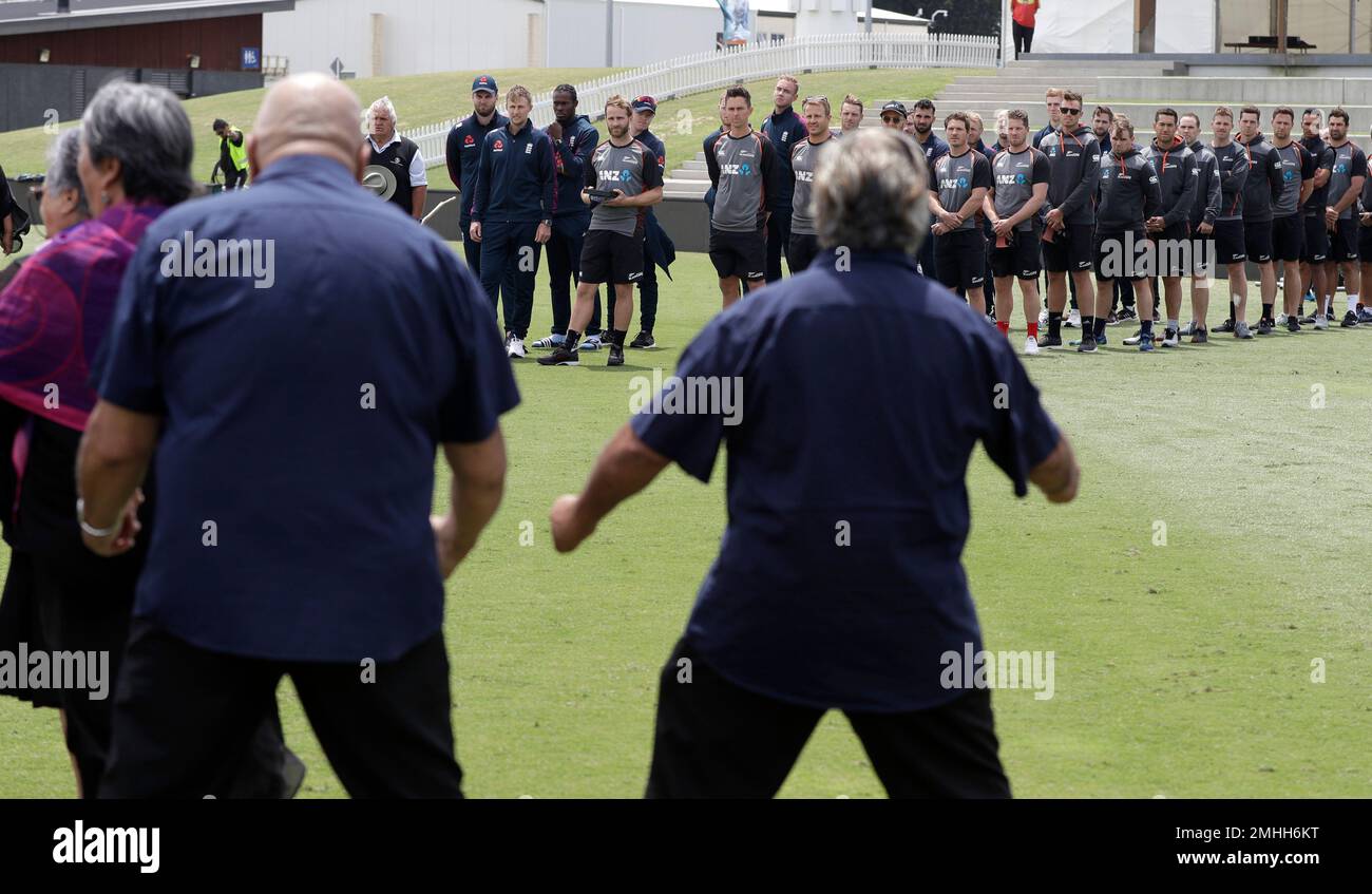 New Zealand and England players watch as local maori perform a haka ...