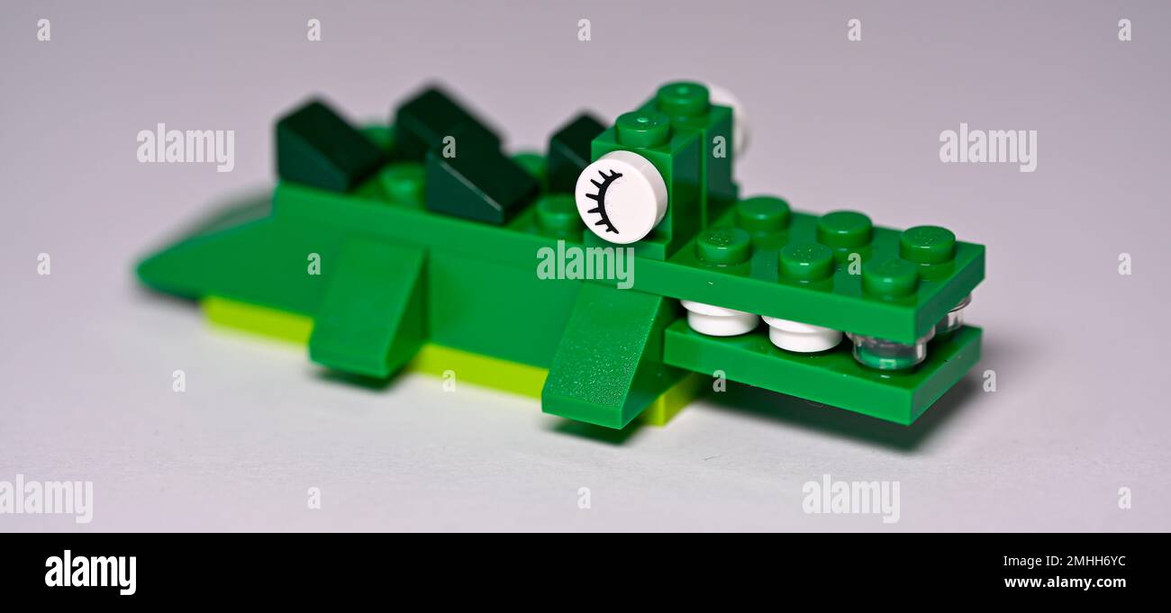 cute green crocodile built of lego blocks Stock Photo - Alamy