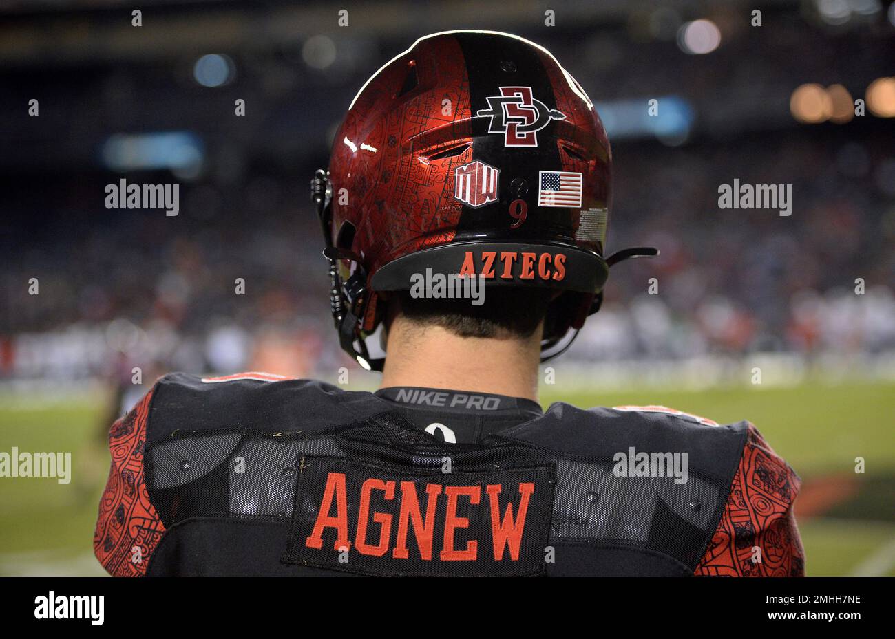 San Diego State Aztecs quarterback Ryan Agnew (9) looks on from the ...