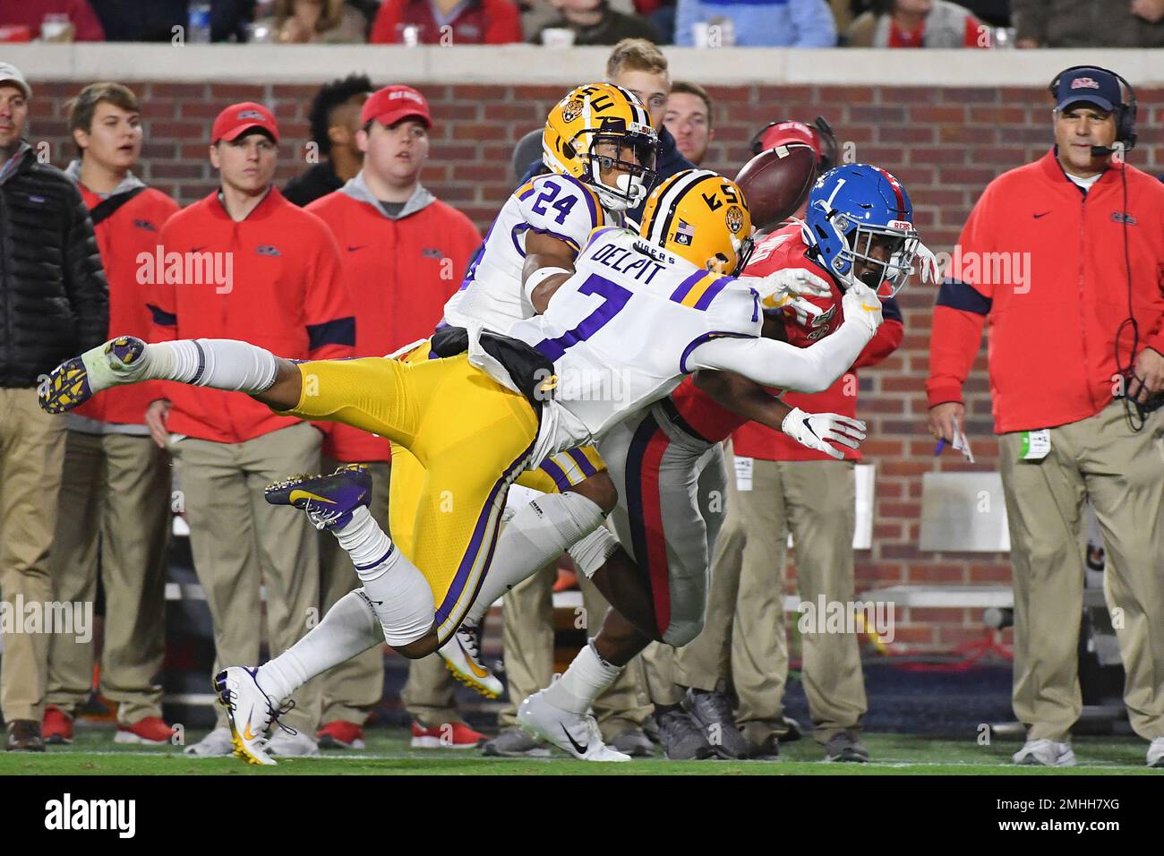 LSU safety Grant Delpit (7) and cornerback Derek Stingley Jr. (24 ...