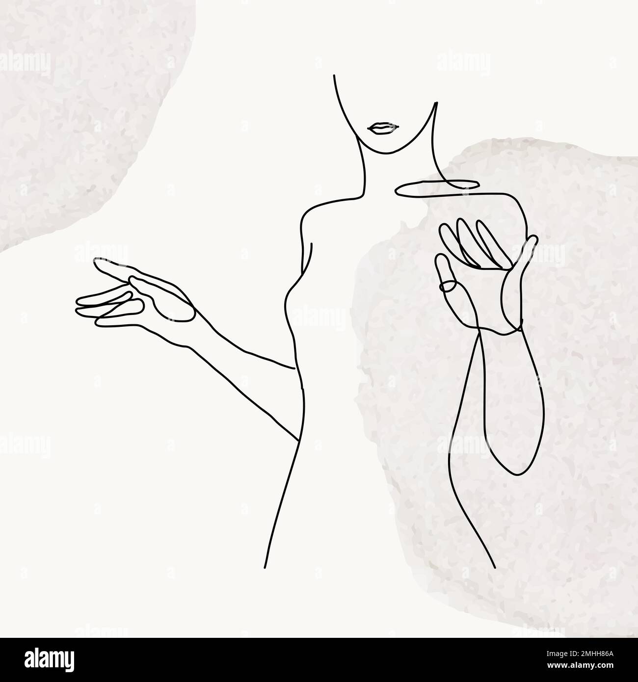 Woman’s upper body vector line art illustration on gray pastel ...
