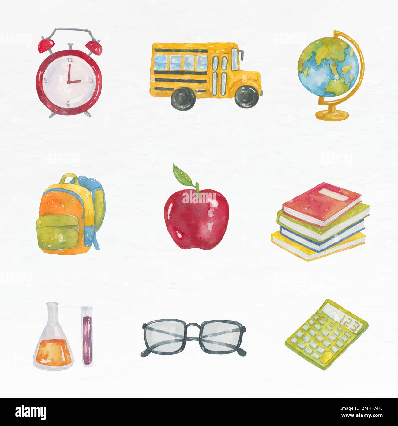 Education object vector watercolor set educational graphic Stock Vector ...