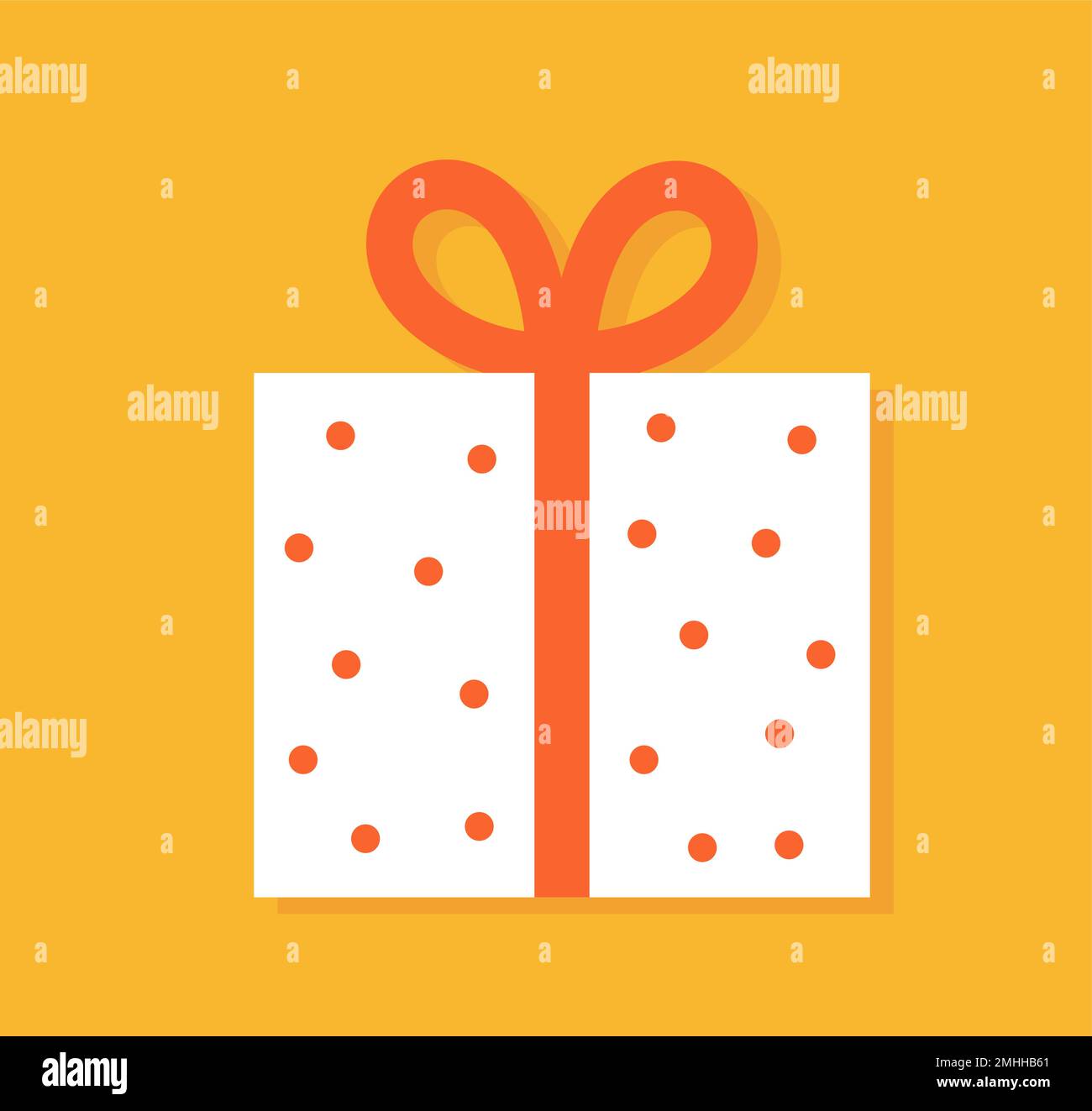 Cute present box on yellow background. Flat design art vector ...
