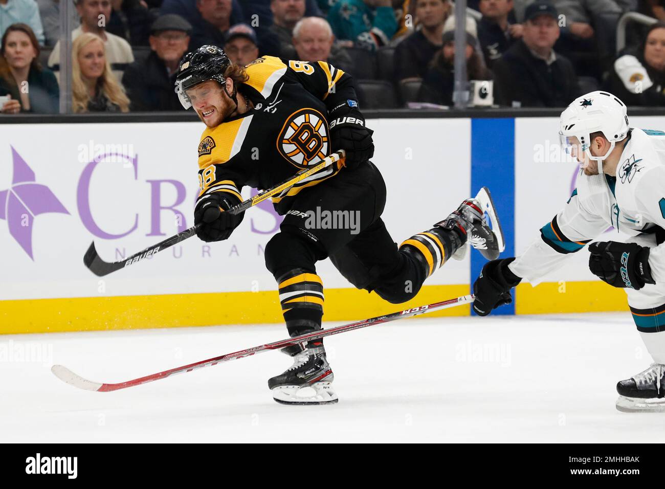 Boston Bruins' David Pastrnak shoots during the second period of an NHL ...