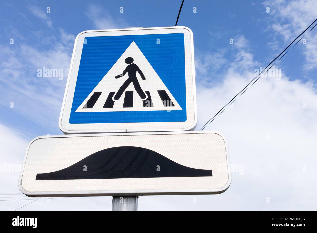 speed bump and zebra road crosswalk pedestrian passage road sign Stock ...