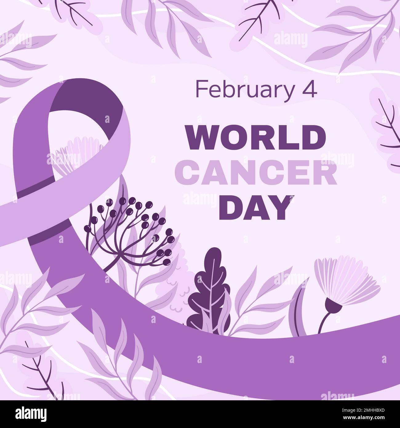 World Cancer Awareness Day February 4th. Lilac or purple ribbon symbol ...