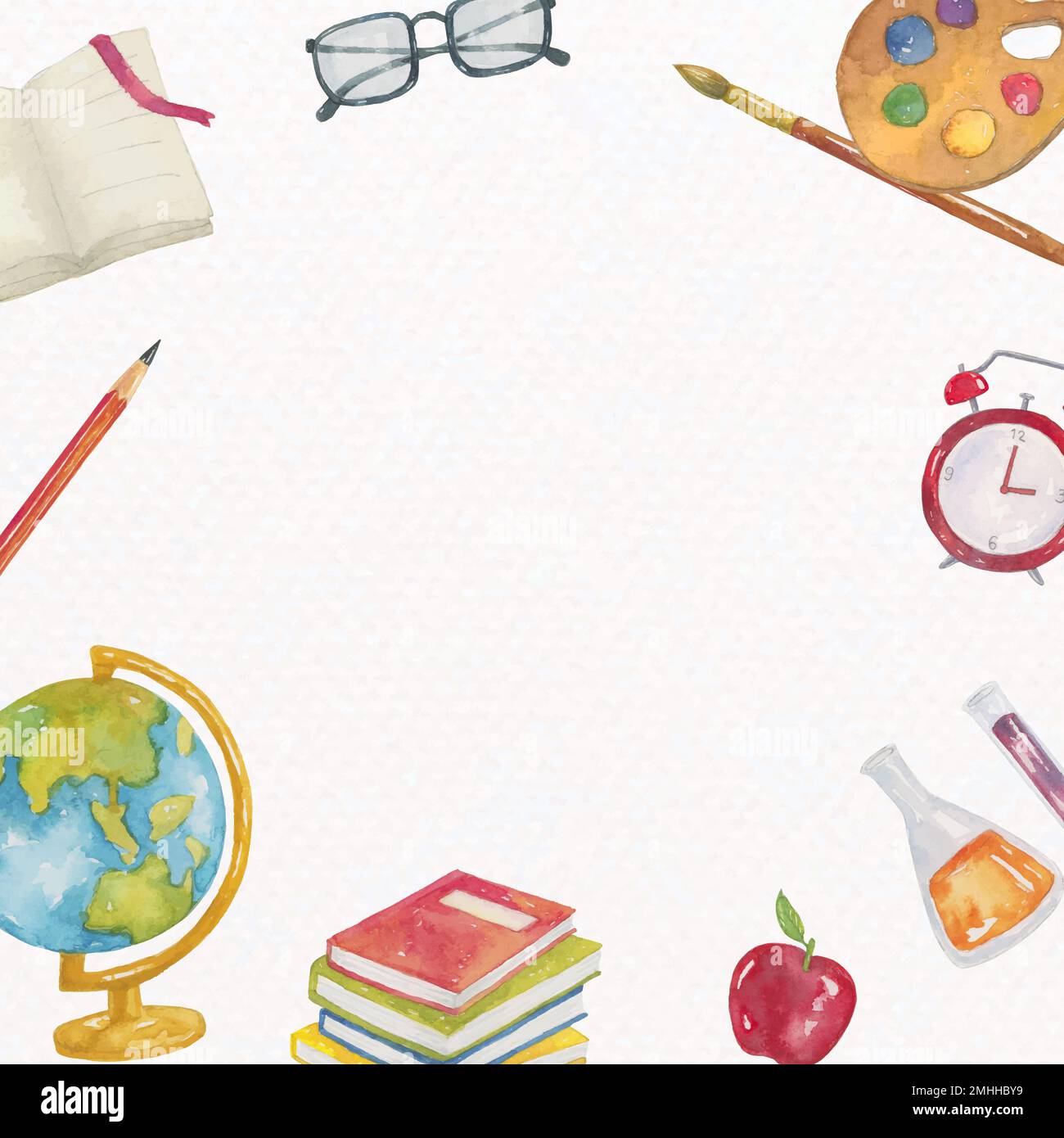 Education frame vector of classroom essentials in watercolor Stock ...
