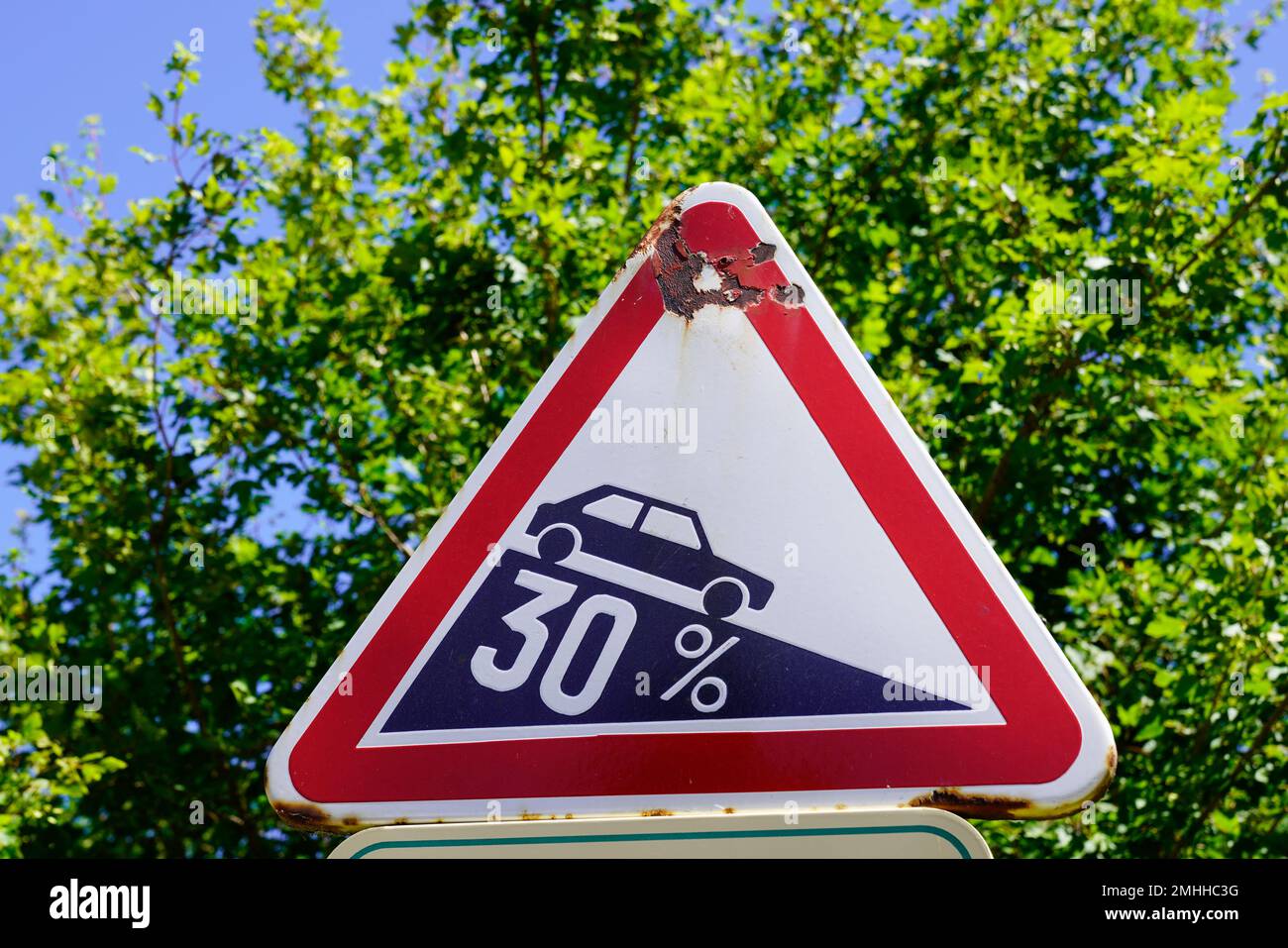 red and white Traffic Sign Steep incline 30% 30 percent gradient road ...