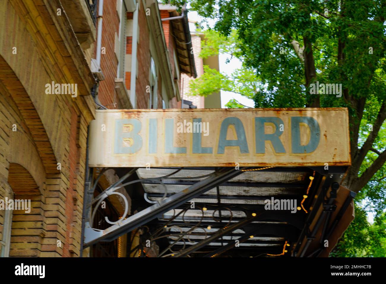 billard text sign french means poolroom in street city table billards ...