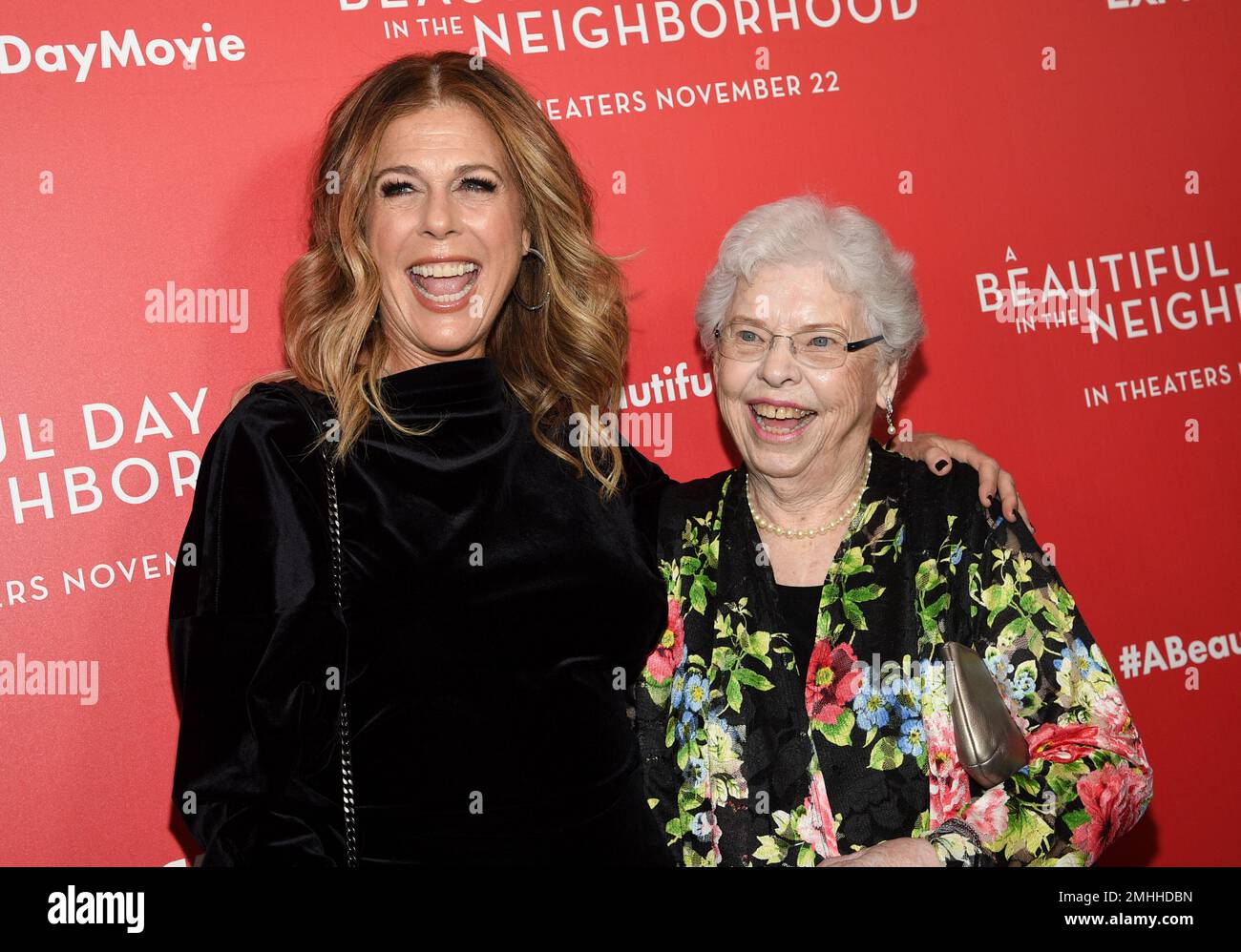 Actress Rita Wilson, left, poses with Fred Roger's widow Joanne Rogers ...