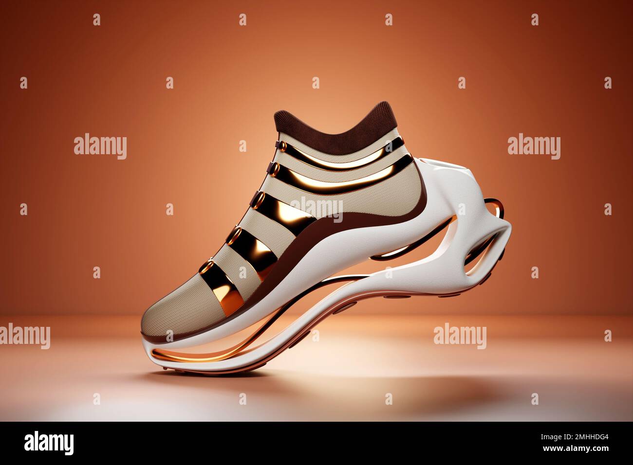 3D illustration of a concept shoe for the metaverse. Colorful sports ...