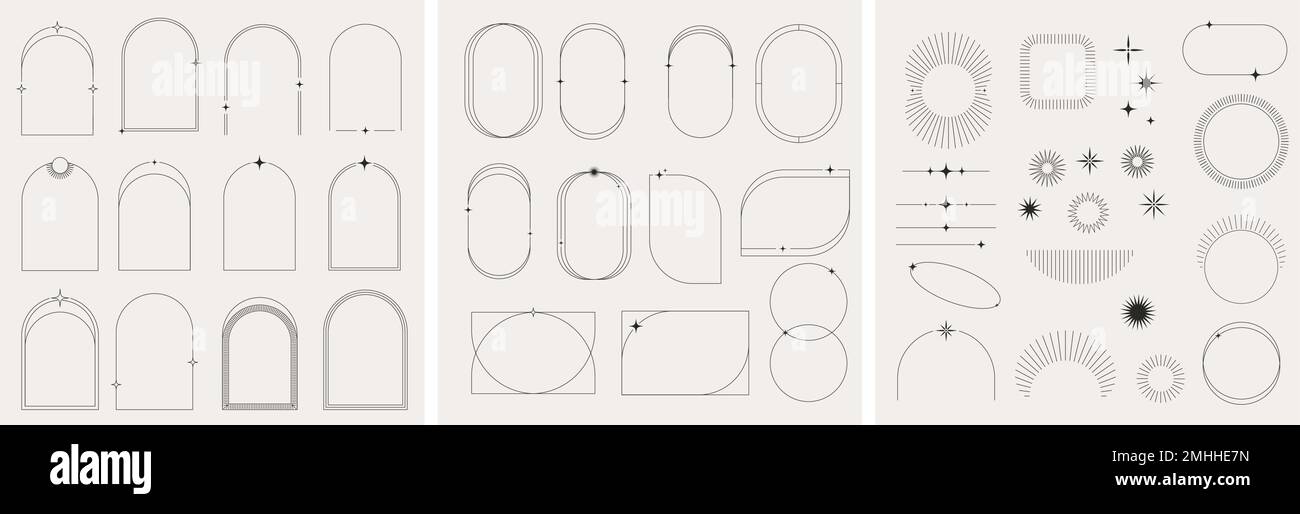 Modern Minimalist Aesthetic linear frames, arcs, stars and elements ...