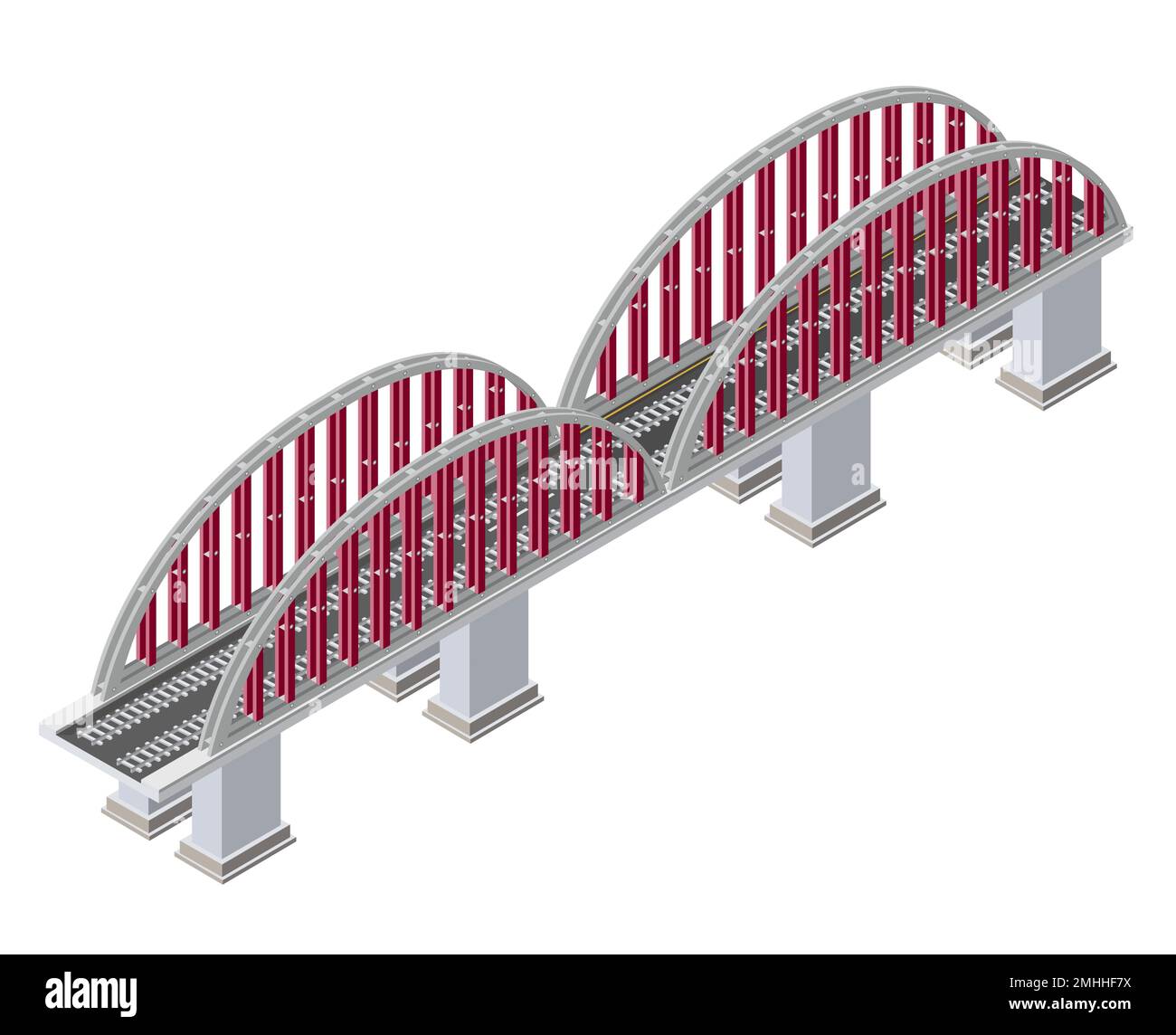 Railroad isometric bridge with railway and high-speed train by locomotive Stock Vector Image ...