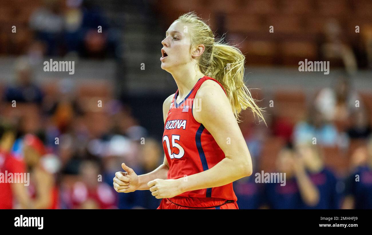 Arizona forward Cate Reese (25) celebrates scoring against Texas during ...