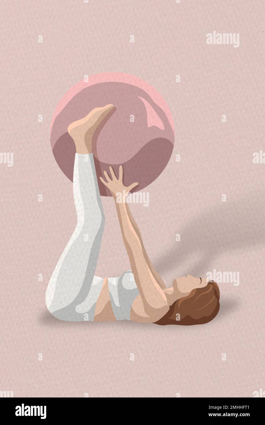 Exercise routine vector woman holding fitness ball minimal illustration ...