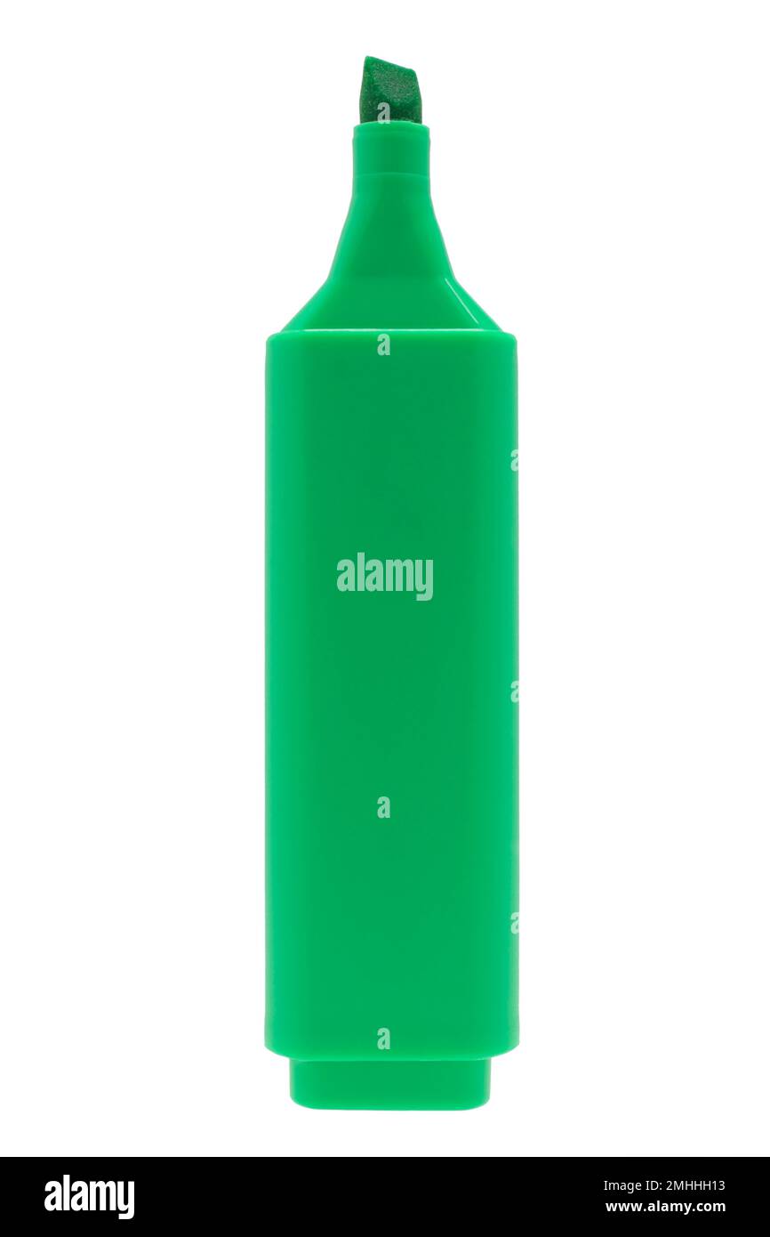 Green highlighter pen on white background Stock Photo - Alamy