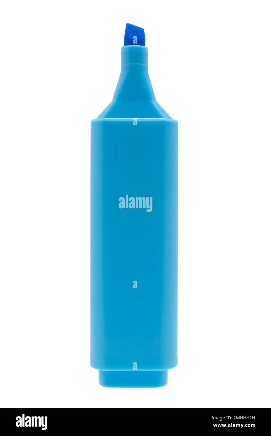 Blue highlighter pen on white background Stock Photo - Alamy