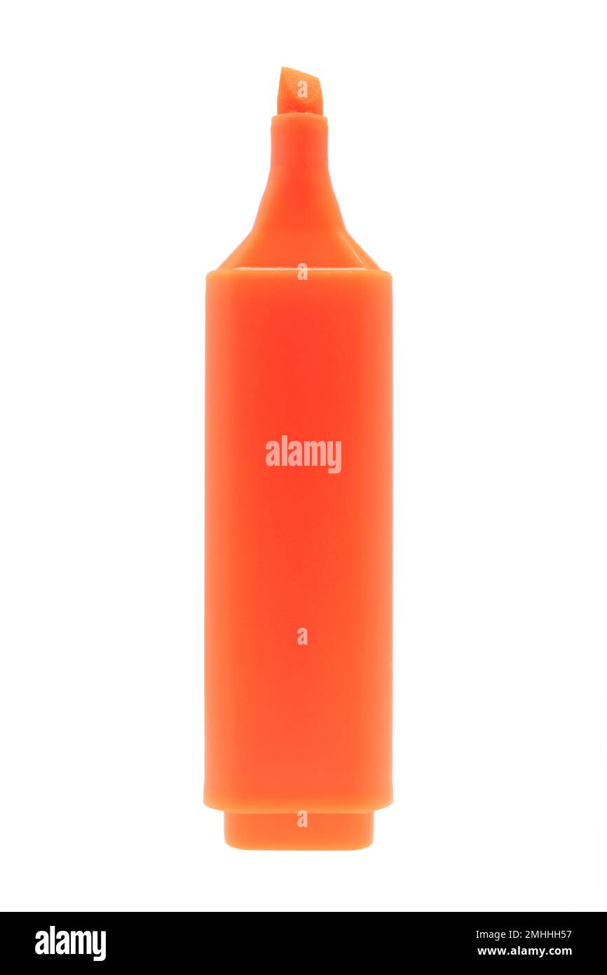 Orange highlighter pen on white background Stock Photo - Alamy