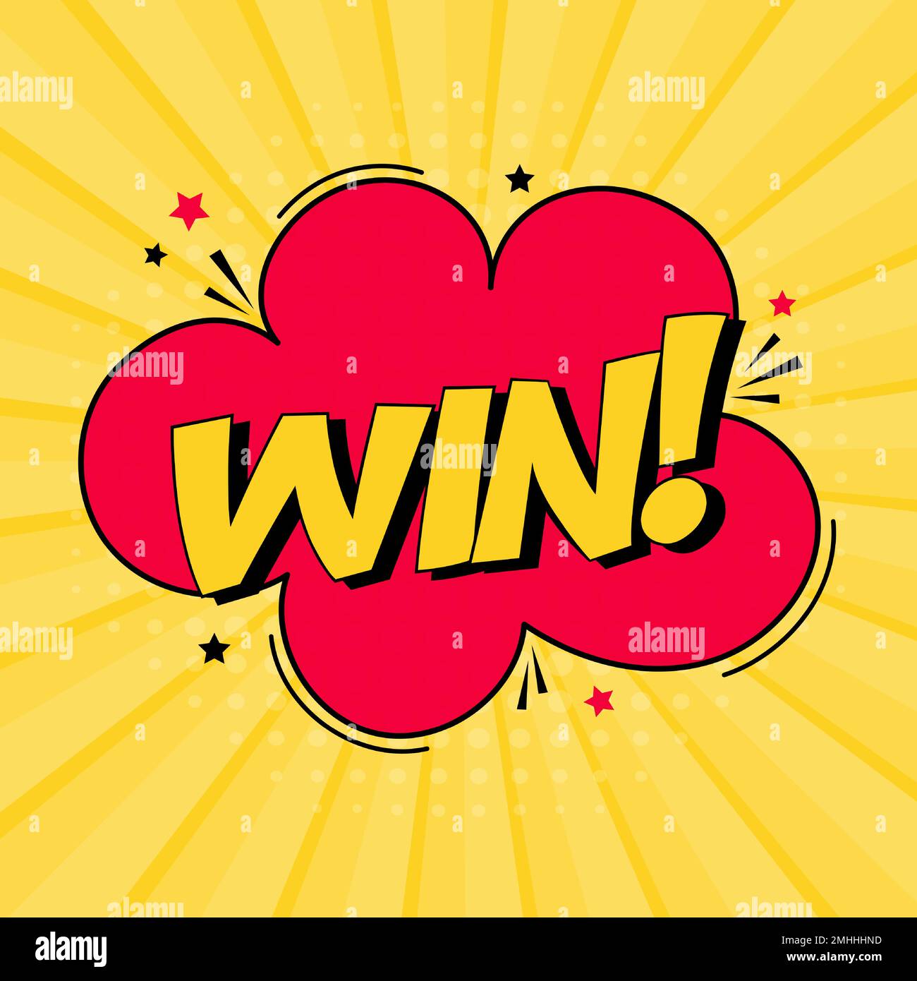 Comic speech bubble with expression text win. Vector bright dynamic ...