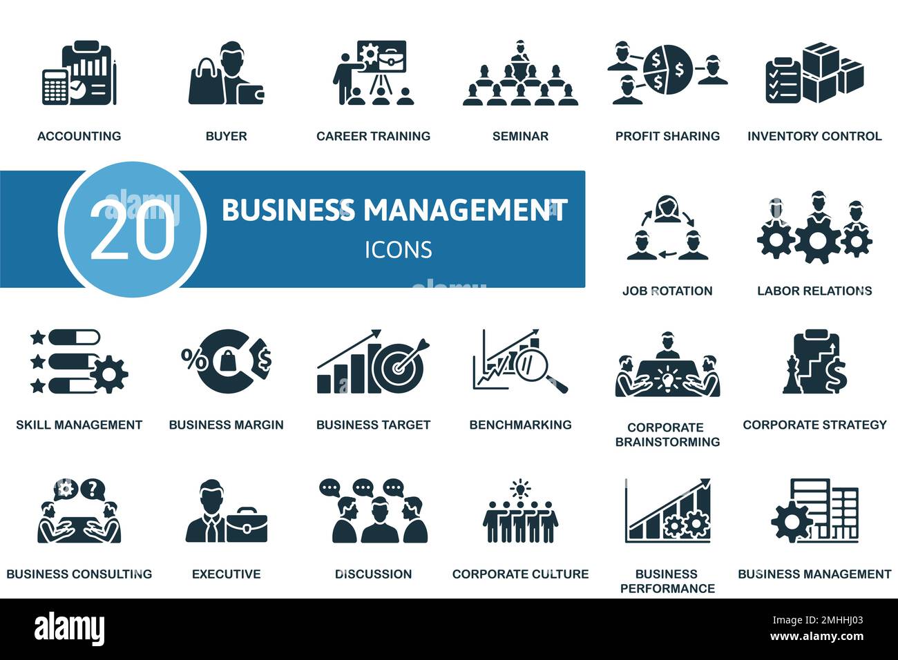 Business Management icon set. Monochrome simple Business Management ...