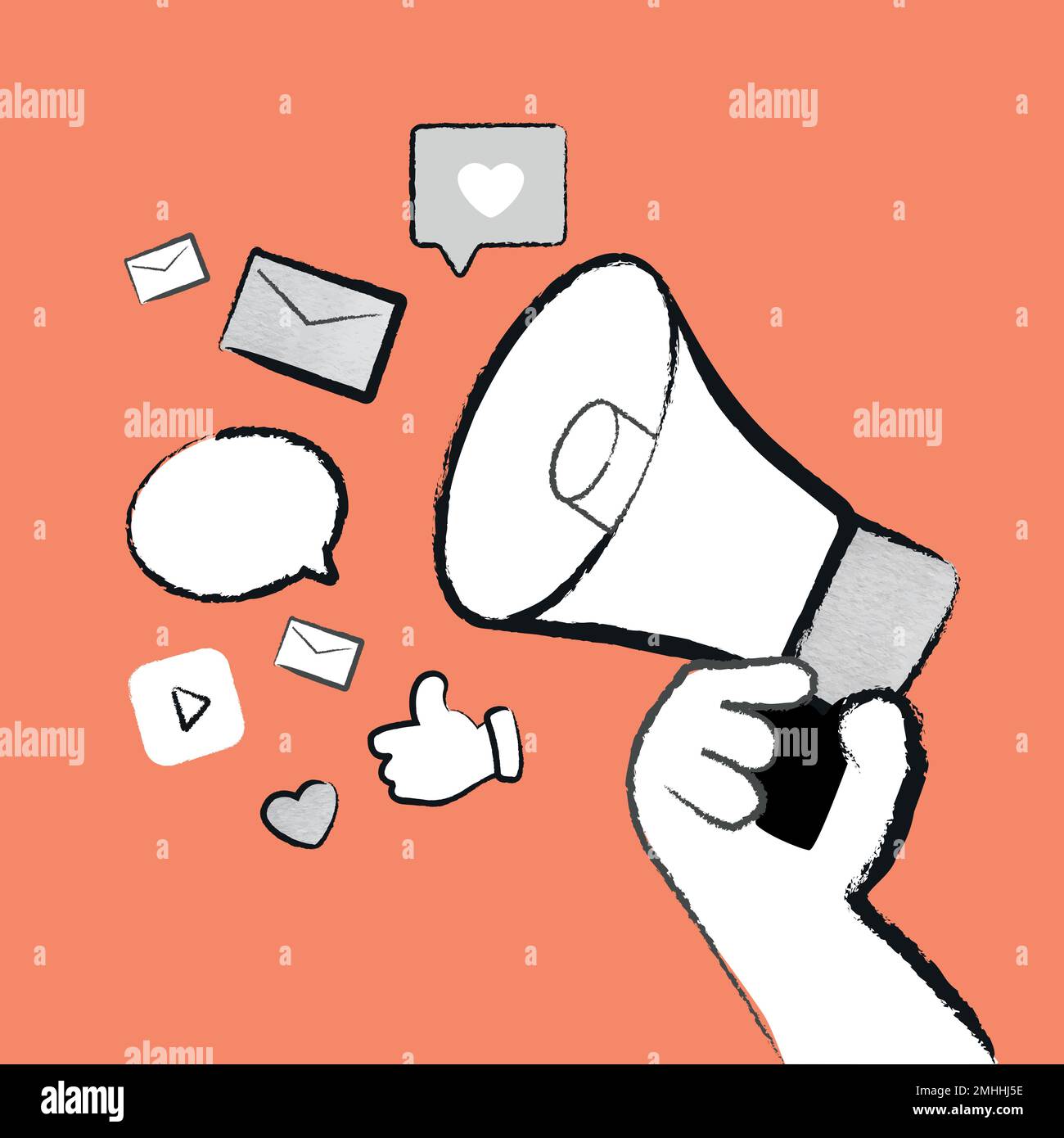 Social media advertisement megaphone vector doodle orange illustration ...