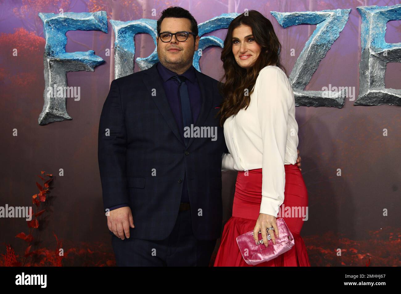 Voice actors from left, Josh Gad and Idina Menzel pose for ...