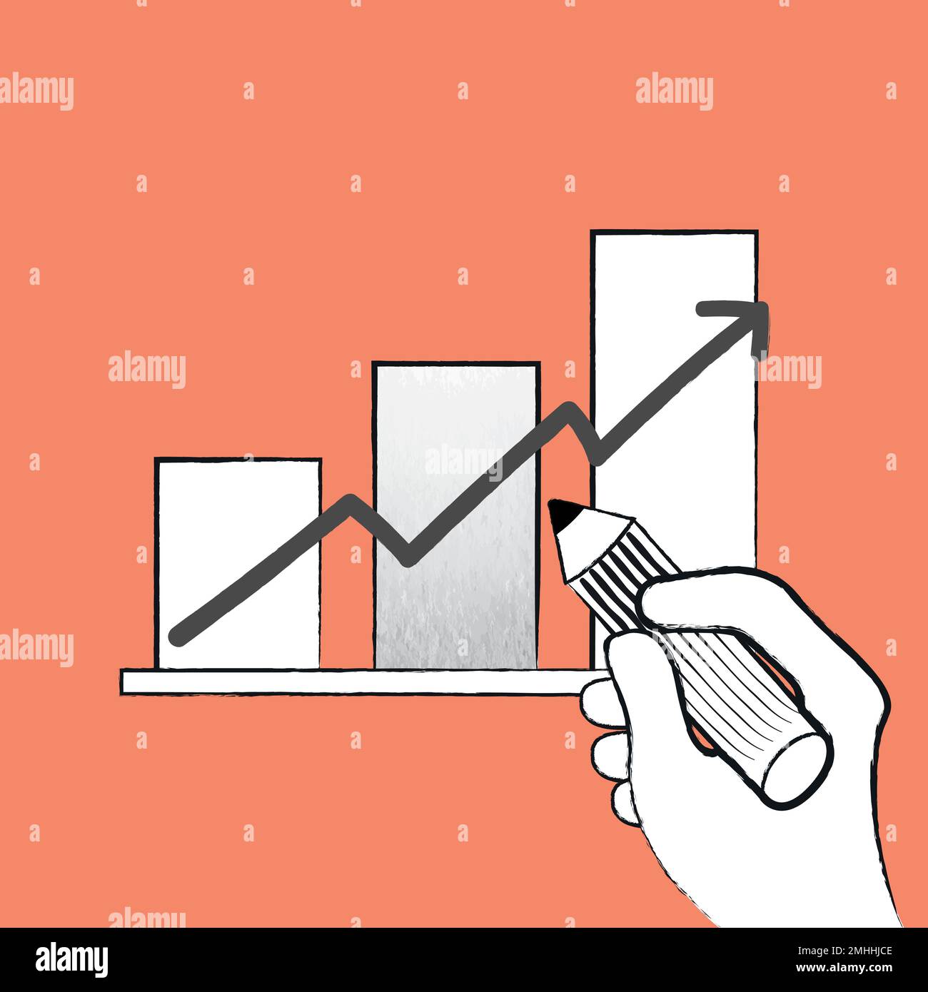 Bar chart vector for business growth doodle orange illustration Stock ...