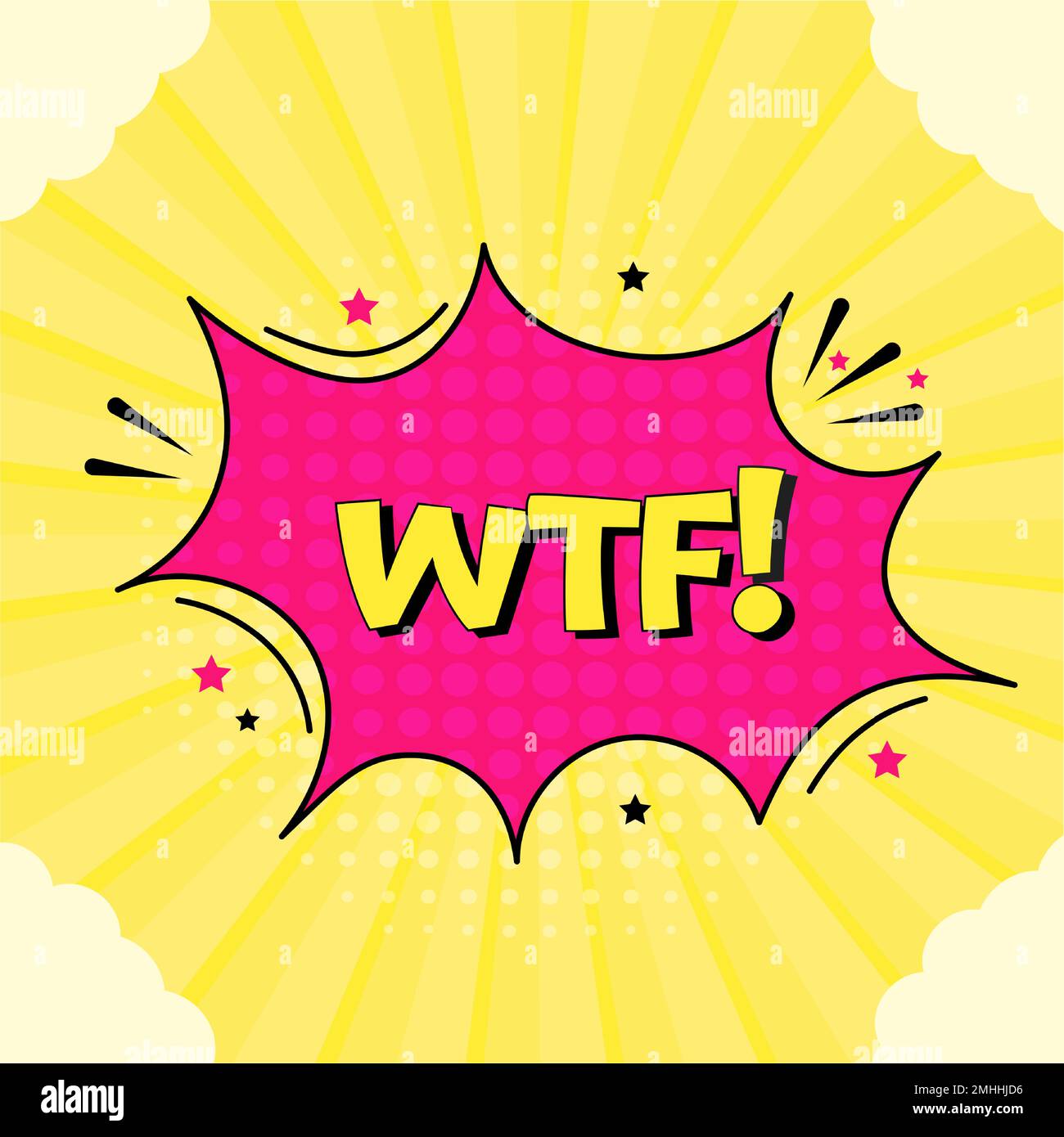 Comic speech bubble with expression text wtf. Vector bright dynamic cartoon illustration in ...