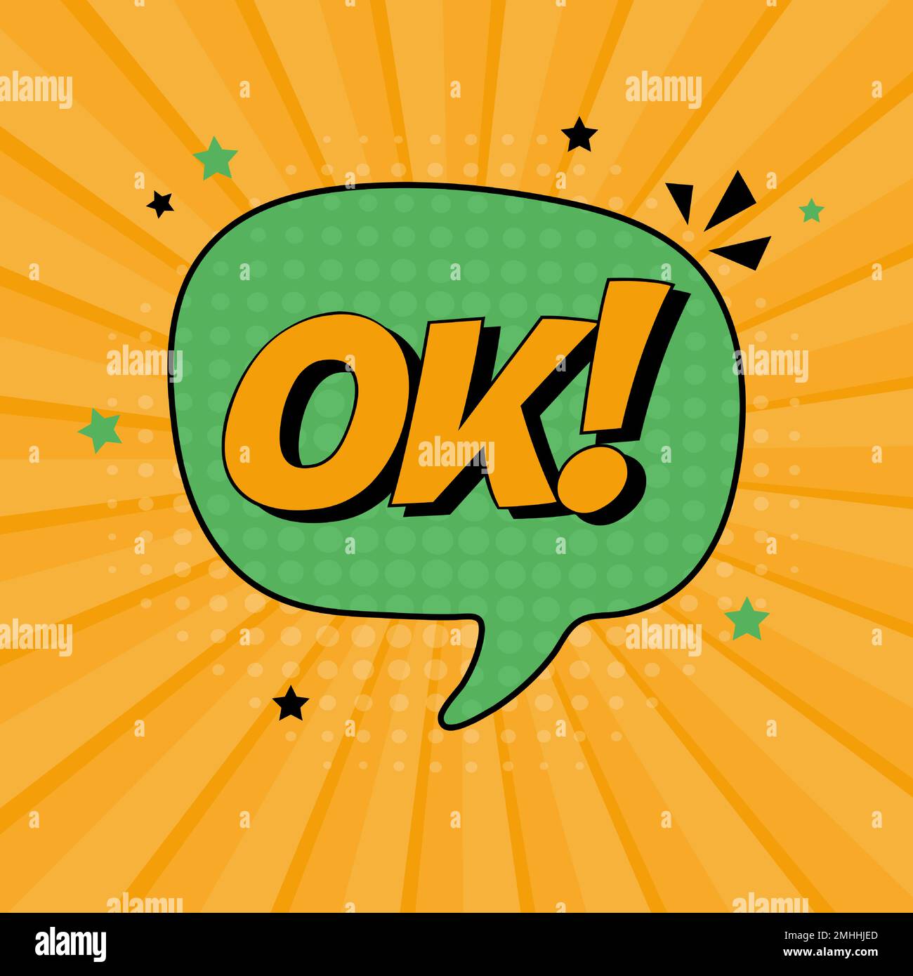 Comic speech bubble with expression text ok. Vector bright dynamic ...